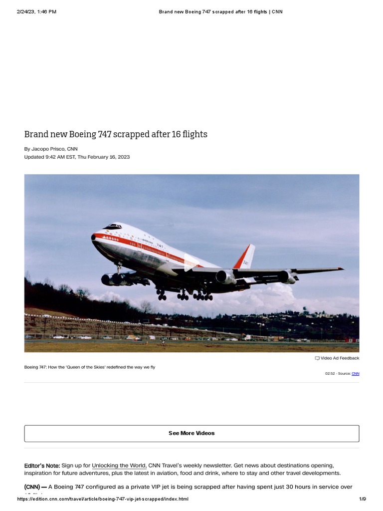 Brand New Boeing 747 Scrapped After 16 Flights | PDF | Airplane | Cnn