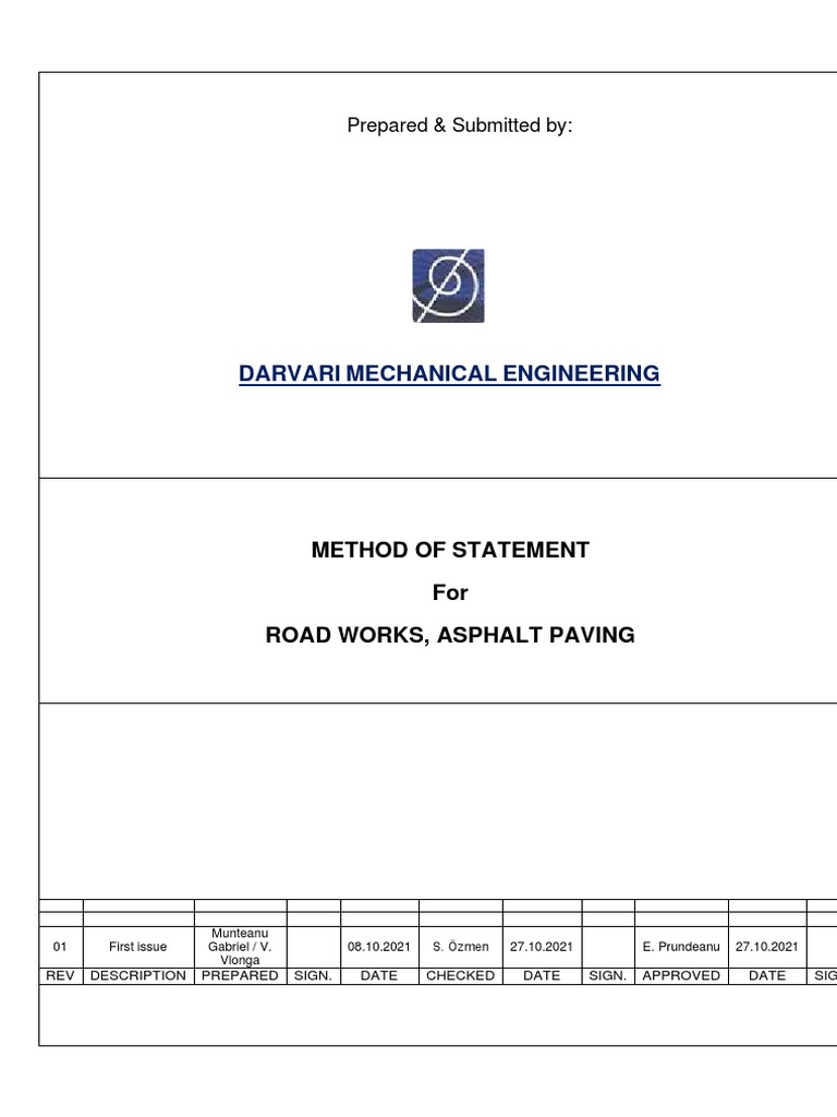 16.11.2021 - Method Statement - Road Works | PDF | Road Surface | Concrete