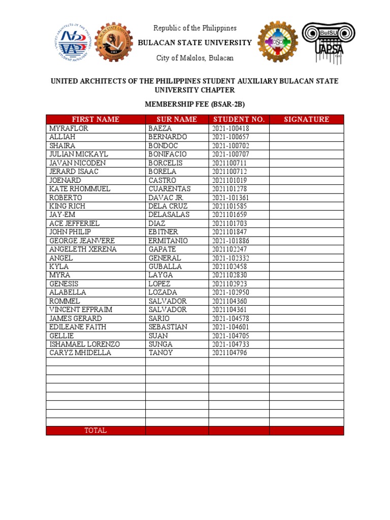 Uapsa - Bsar 2B - Membership Fee List | PDF