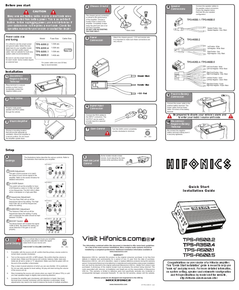 Hifonics THOR Amps TPS A QSG Rev2 | PDF | Amplifier | Loudspeaker