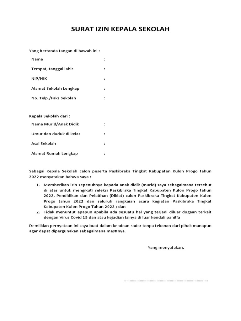 Form Surat Izin Kepala Sekolah | PDF