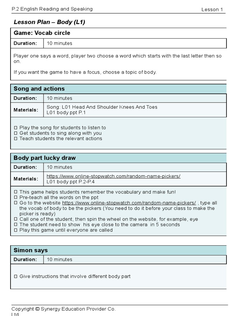 L1-L8 P.2 English Reading and Speaking TC - Neil Edit | PDF | Meal | Toys