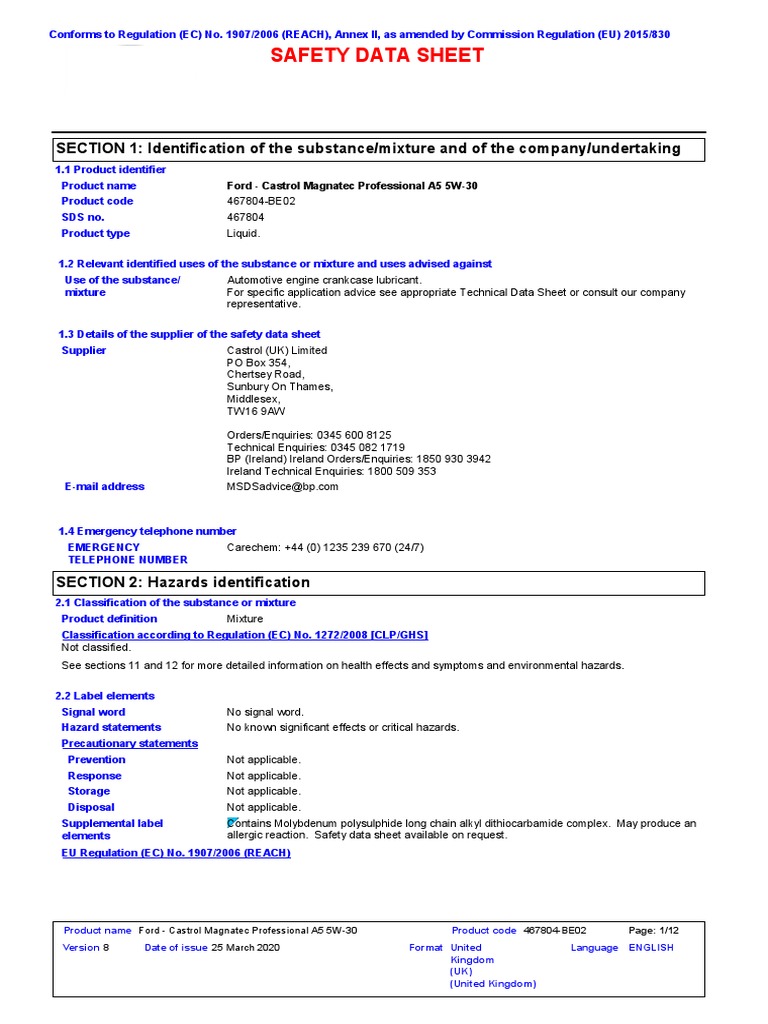 MSDS A5 | PDF | Personal Protective Equipment | Dangerous Goods