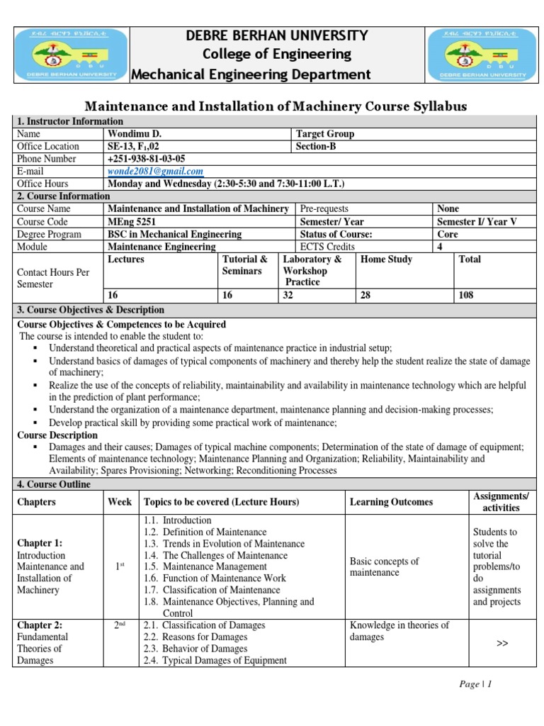 Maintenance Course Outline | PDF | Probability | Engineering