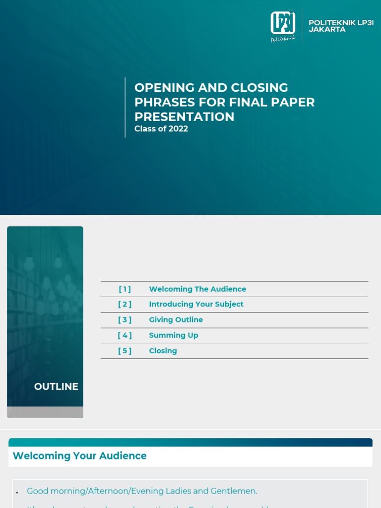 Opening and Closing Phrases For Final Paper Presentation | PDF
