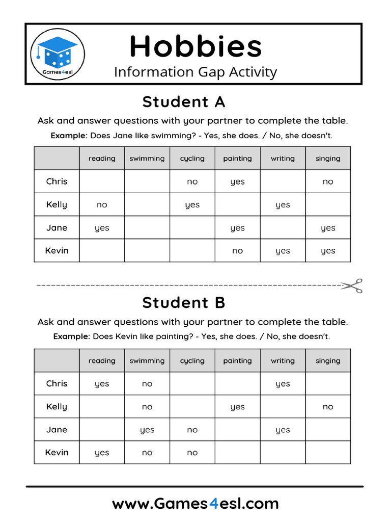 Hobbies Worksheet 5 | PDF