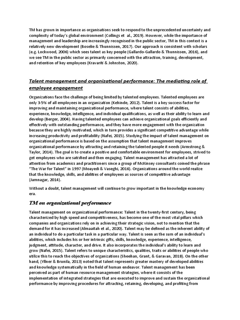 Talent Management and Organizational Performance: The Mediating Role of ...