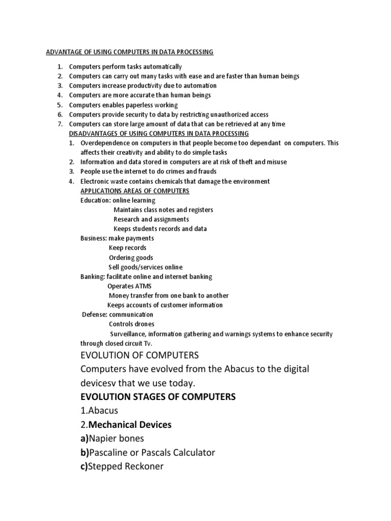 Advantage of Using Computers in Data Processing | PDF