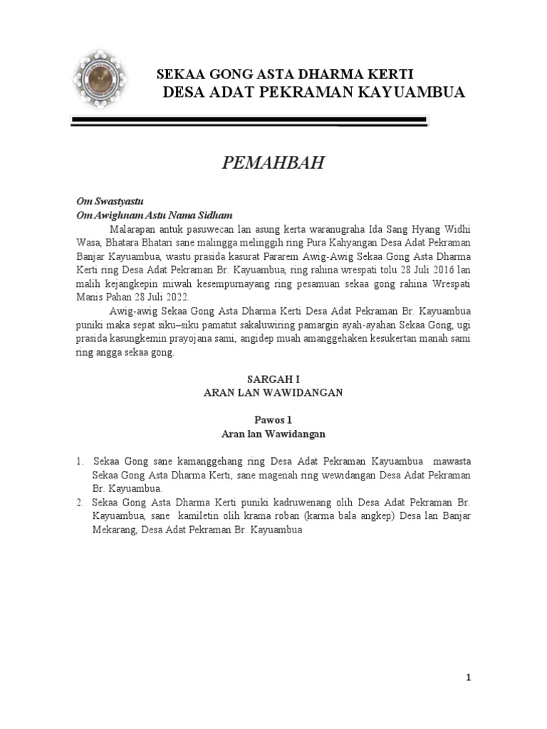 Awig-Awig Sekaa Gong | PDF