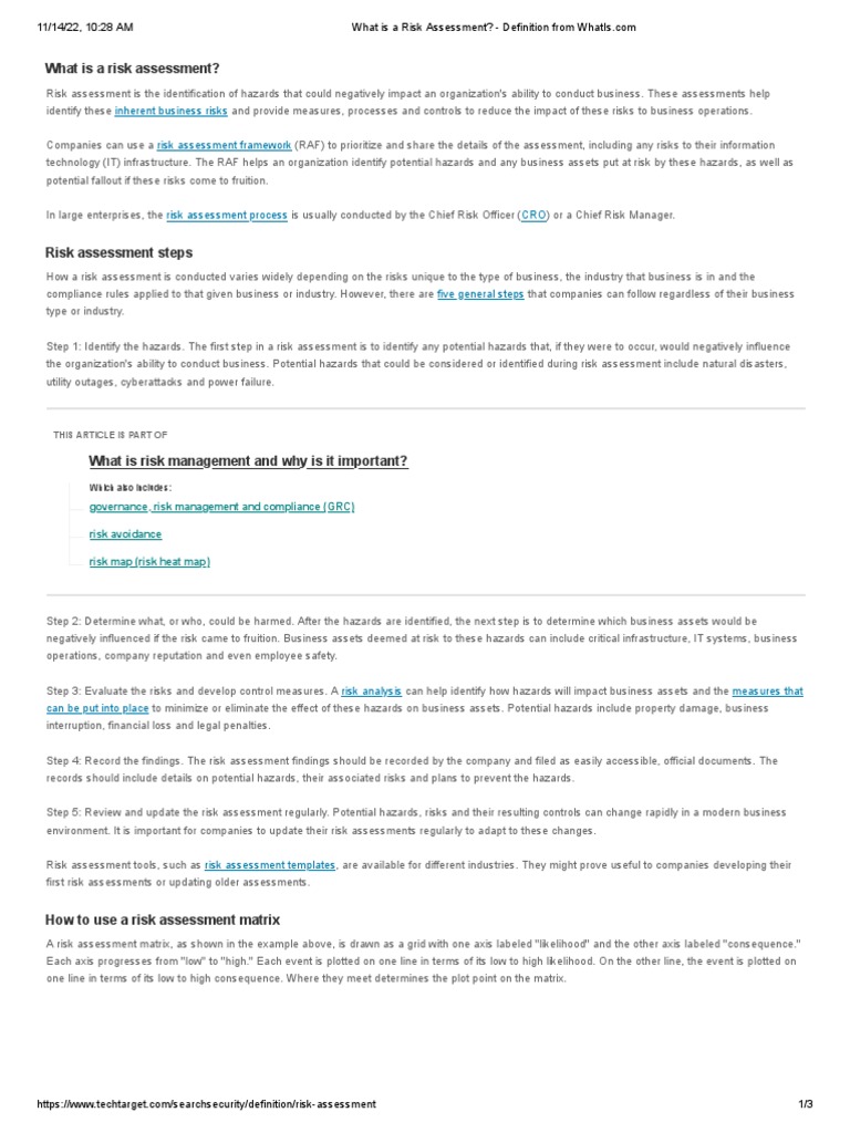 What Is A Risk Assessment - Definition From | PDF | Risk | Risk Assessment