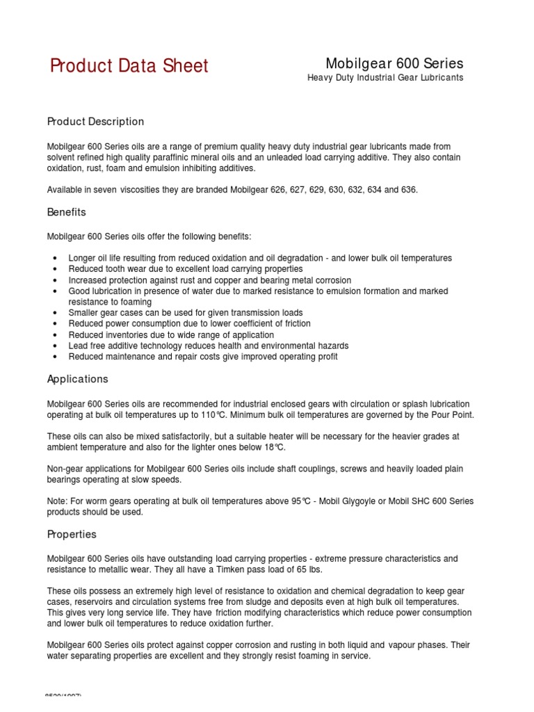 Mobili Oil Mobilgear 632 Eng M0010 | PDF | Lubricant | Viscosity