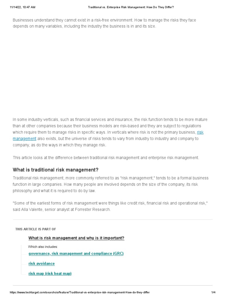 Traditional vs. Enterprise Risk Management | PDF | Risk | Risk Management