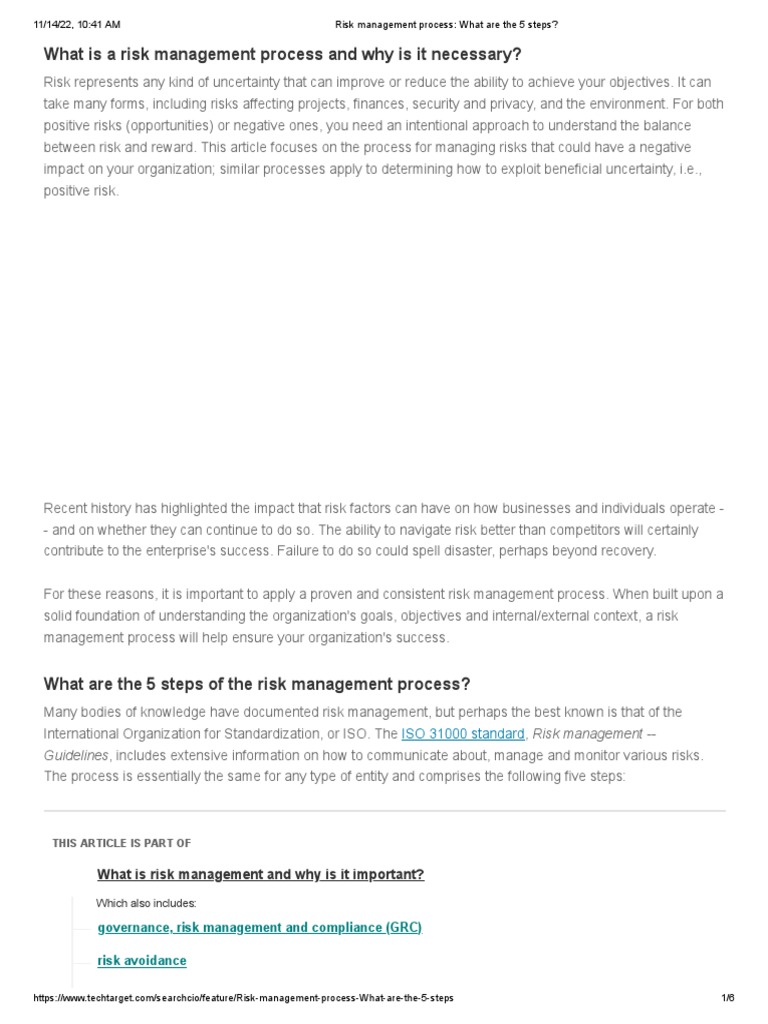Risk Management Process - What Are The 5 Steps | PDF | Risk | Risk ...