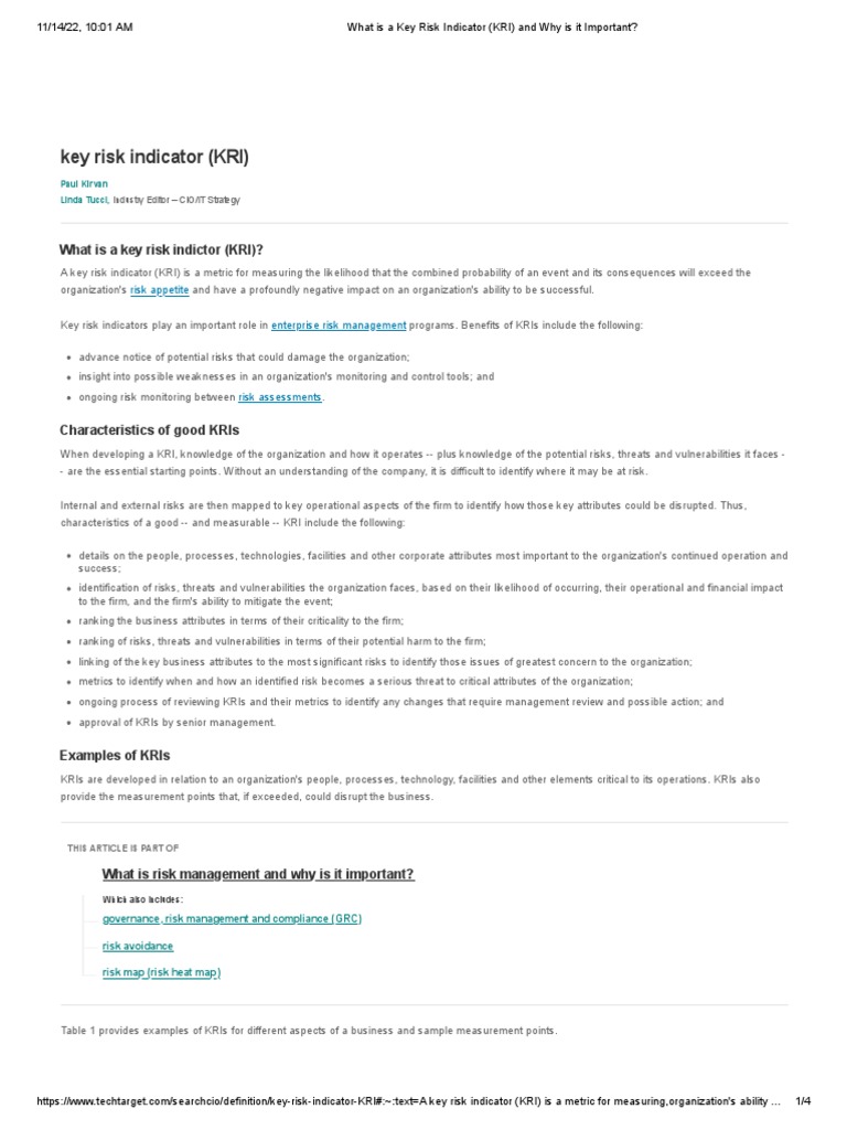Key Risk Indicators: Importance & Examples | PDF | Risk | Performance ...