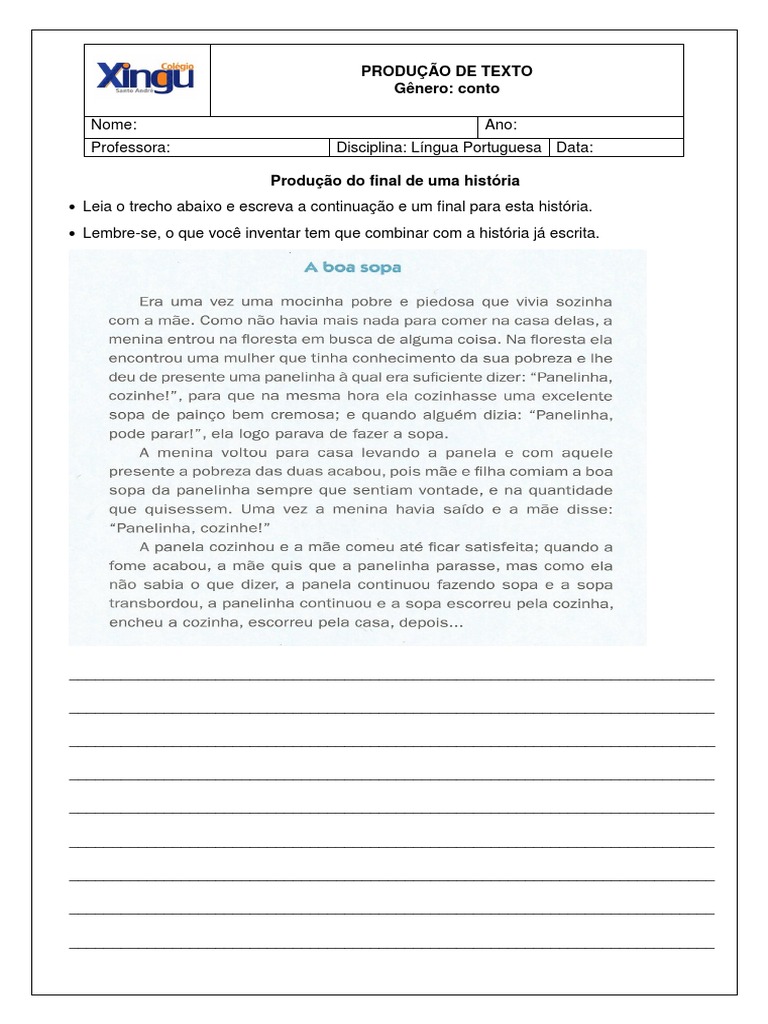 Produã Ã o de Texto Final de Conto A Boa Sopa | PDF
