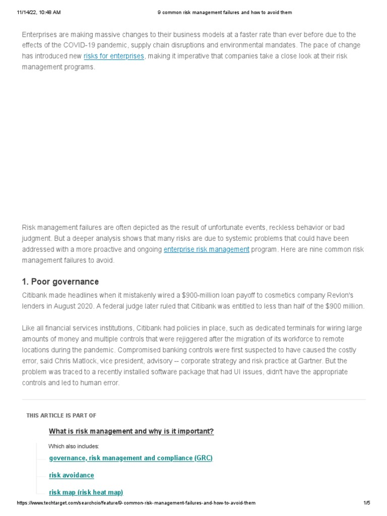 9 Common Risk Management Failures and How To Avoid Them | PDF ...