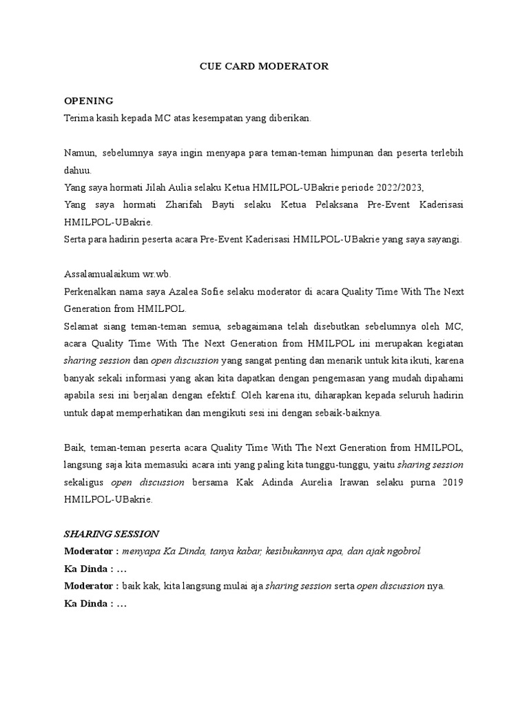 Cue Card Moderator | PDF | Ilmu Sosial