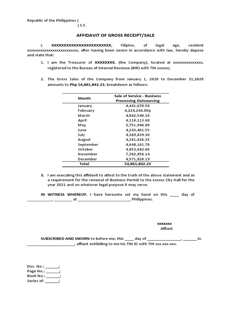 Affidavit of Gross Sales | PDF
