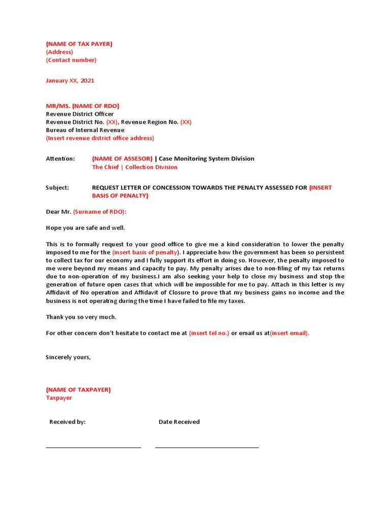 Tax Penalty Concession Request | PDF