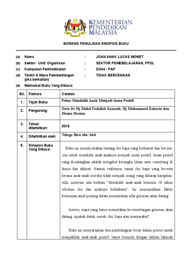 Petua Mendidik Anak Menjadi Insan Positif | PDF