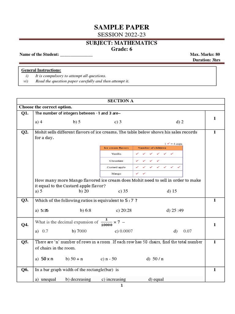 Grade 6 Mathematics Sample Paper | PDF | Bus | Speed