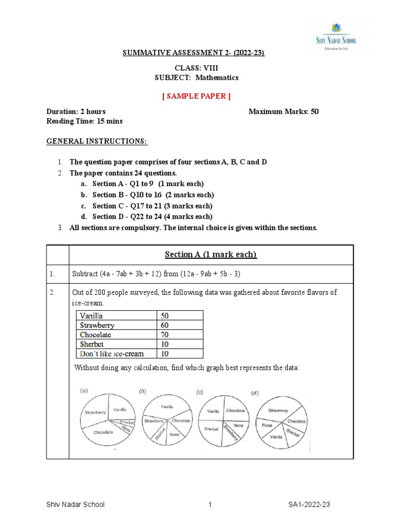 SA2 G8 Sample Paper Math | PDF | Mathematics