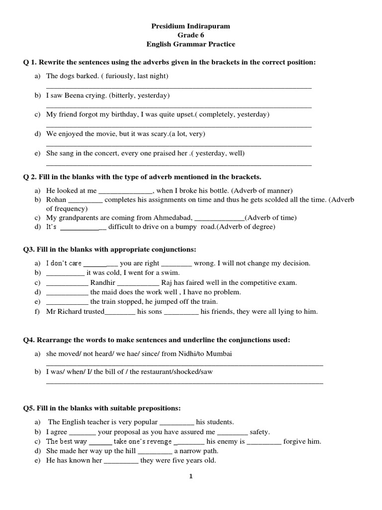 Grade 6 English Grammar Exercises | PDF | Linguistic Typology | Linguistics
