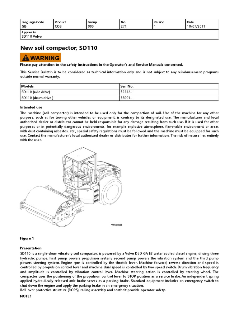 271-New Soil Compactor SD110 | PDF | Brake | Diesel Engine
