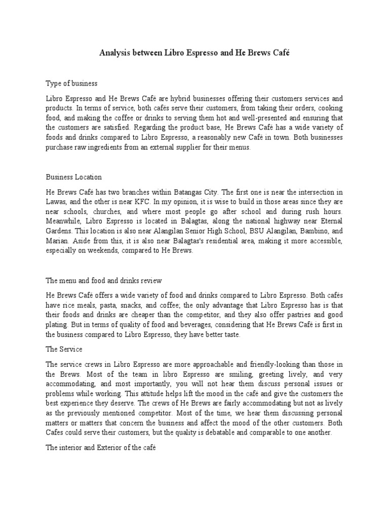 Analysis Between Libro Espresso And He Brews Café Pdf Coffeehouse