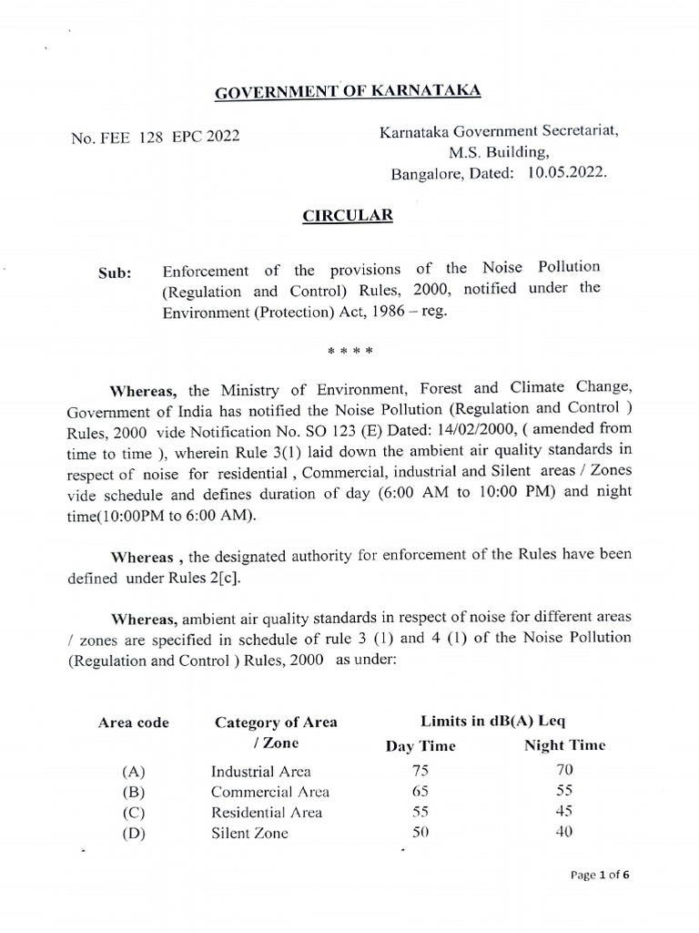 Circular 1 Noisepullution Pdf Bangalore Justice