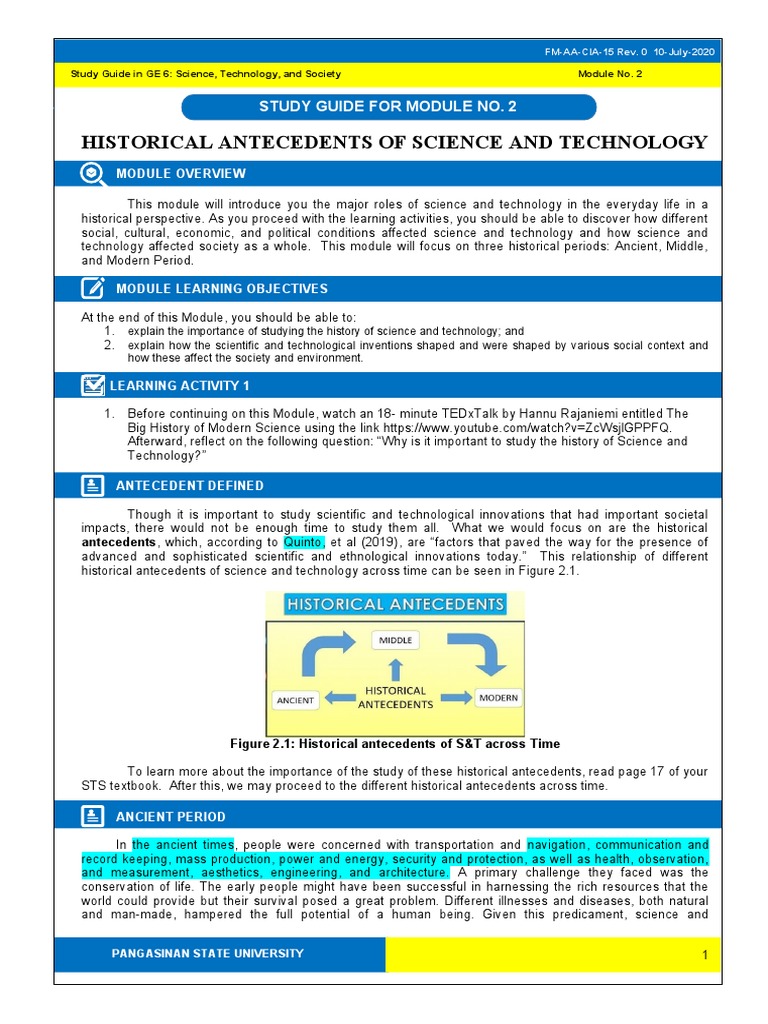 Historical Antecedents of Science and Technology: A Study Guide on the ...