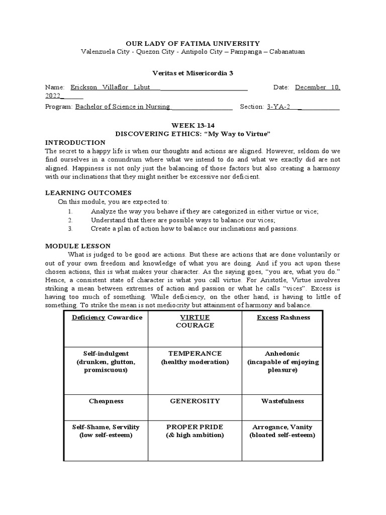 VM211 MODULE 13 Developing Ethics Way To Virtue | PDF | Virtue | Courage