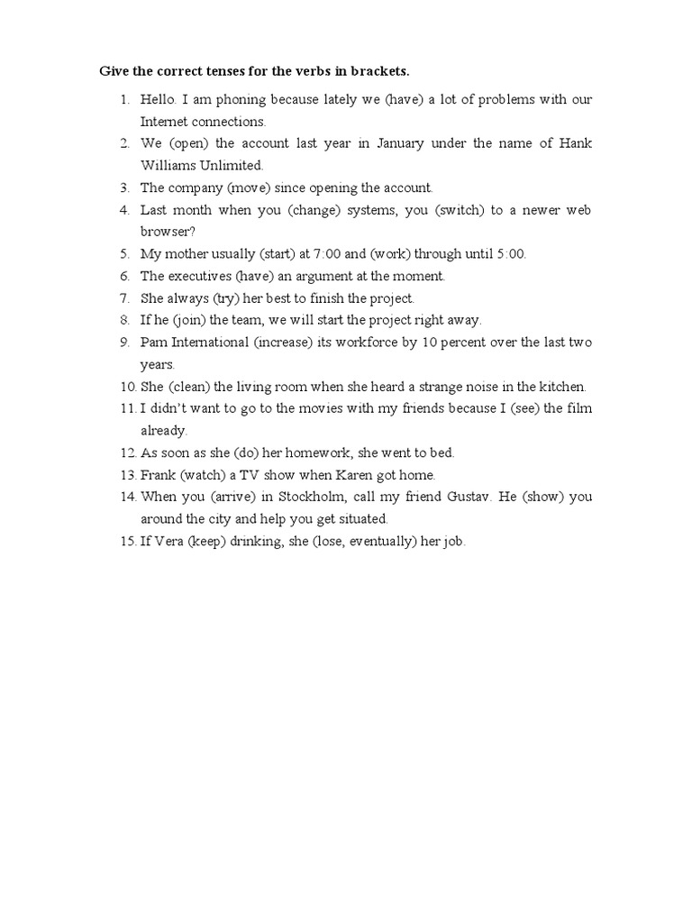 Give The Correct Tenses For The Verbs in Brackets | PDF