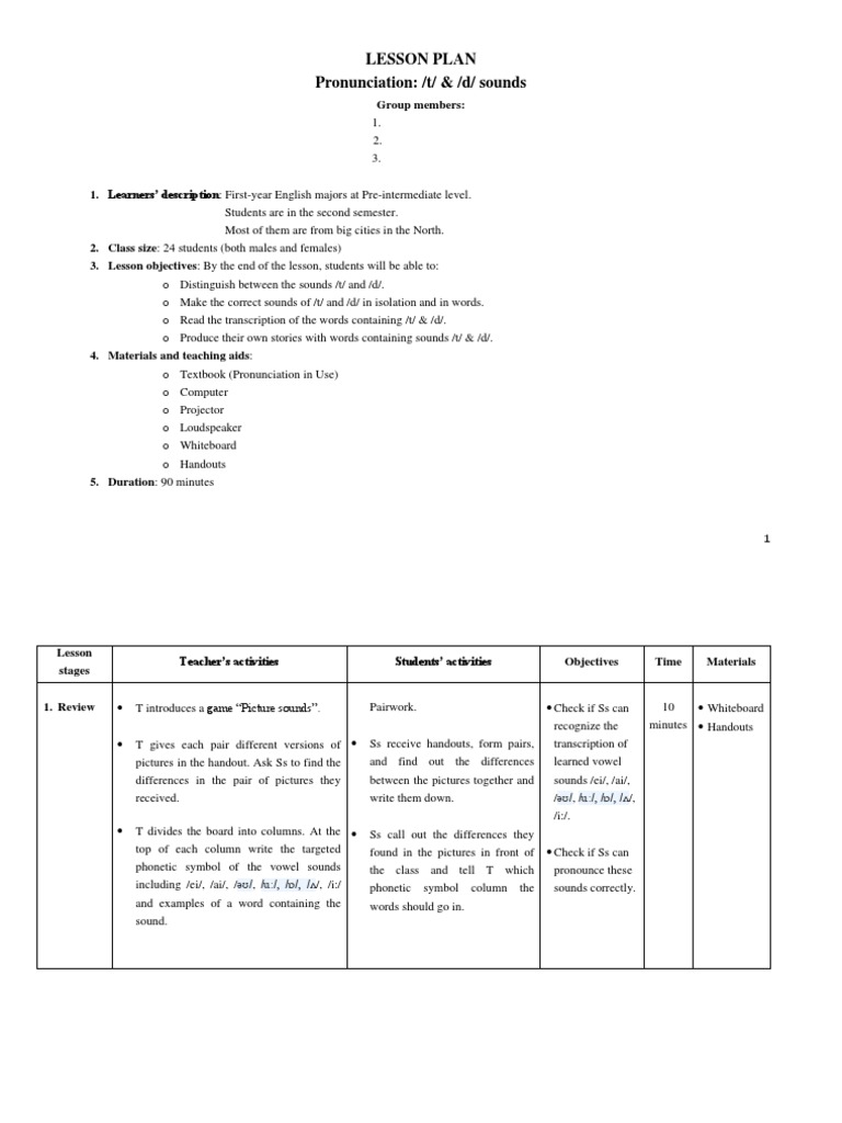 LESSON PLAN Sample Analysis | PDF | Consonant | Phonetics