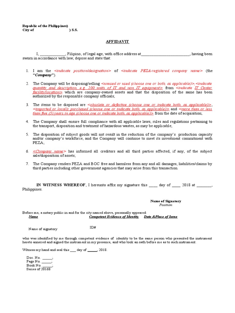 Template - Affidavit For Disposal Free and Harmless - 2023 | PDF | Affidavit | Government