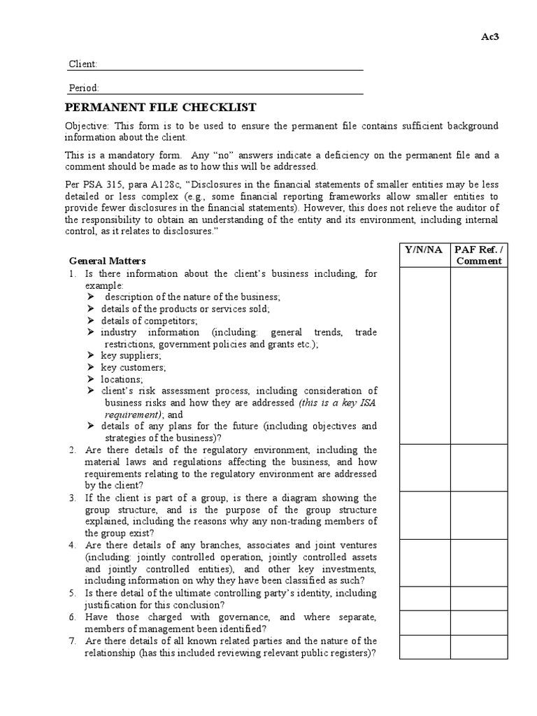 Ac3 Permanent File Checklist | PDF | Loans | Financial Statement