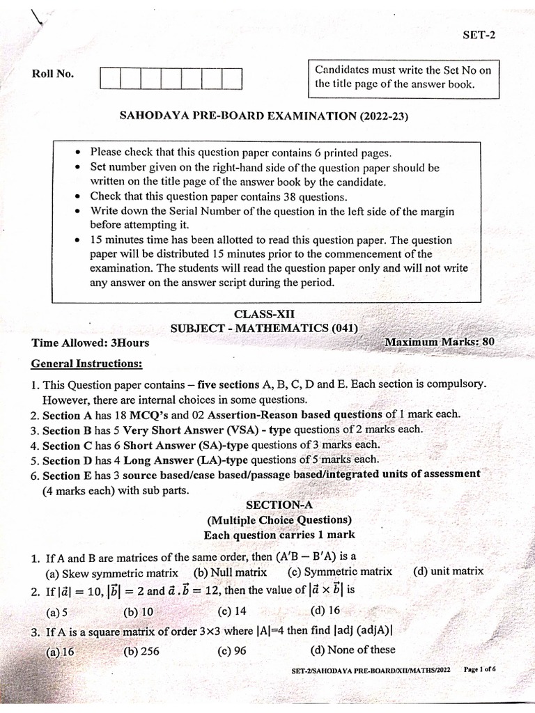 Sahodaya - PB - Math - Set - 2 | PDF