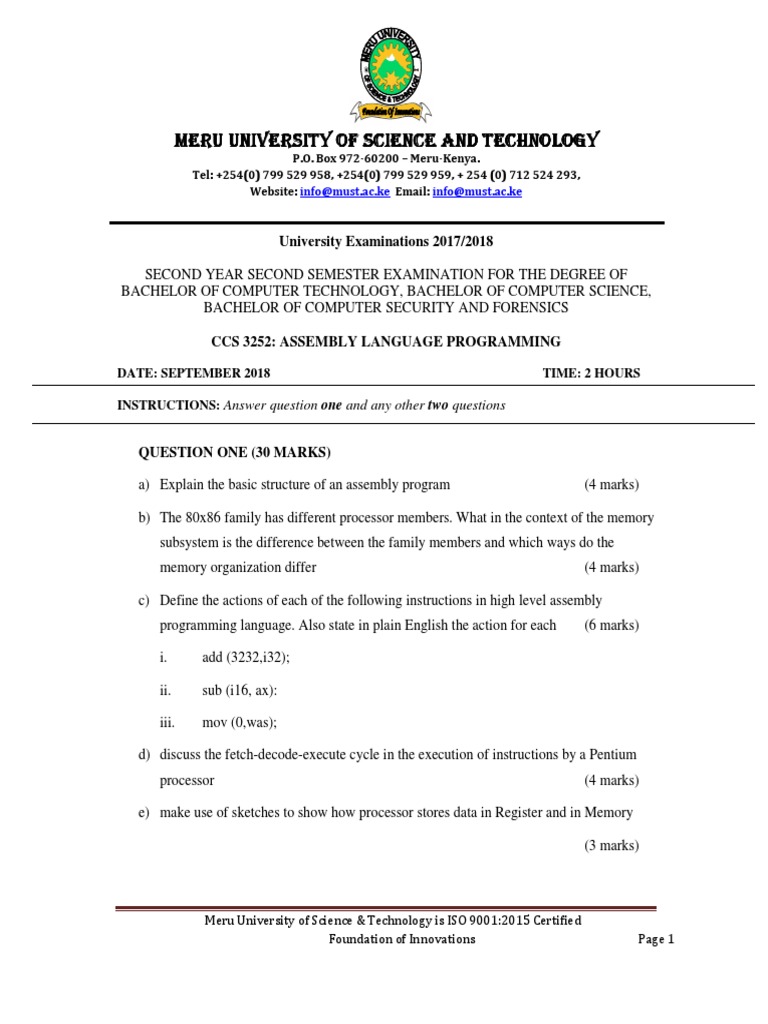 CCS 3252 Assembly Language Programming | PDF | Central Processing Unit | Assembly Language
