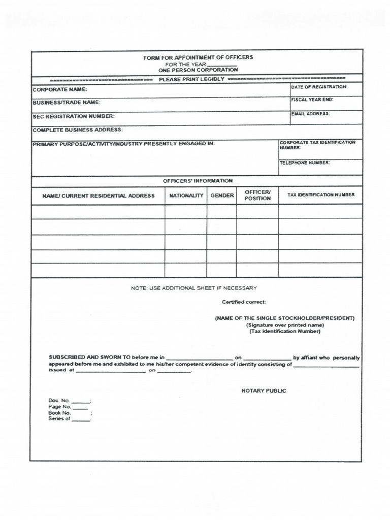 2019 Form For Amendment of Officers OPC | PDF