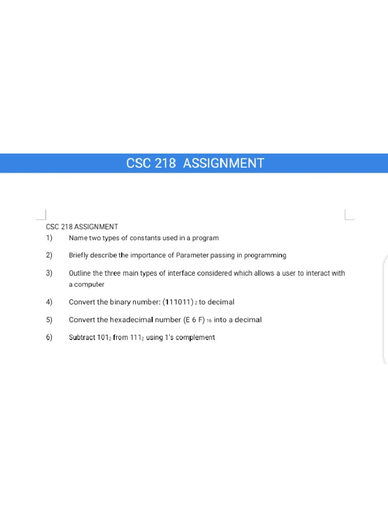 CSC 218 Assignment Answers | PDF