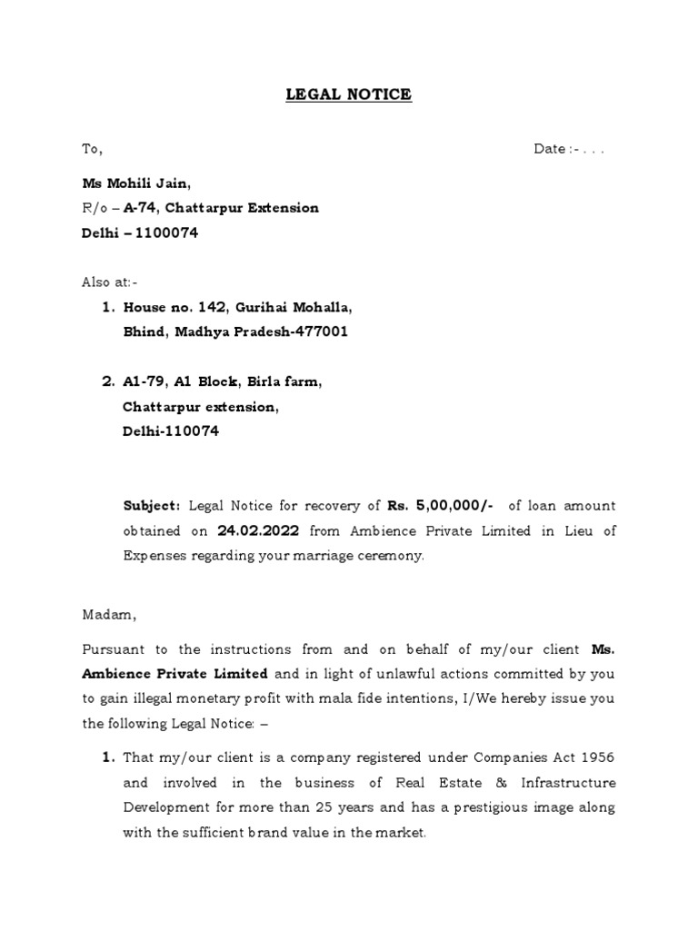 Legal Notice To Aditya Birla | PDF | Loans | Employment