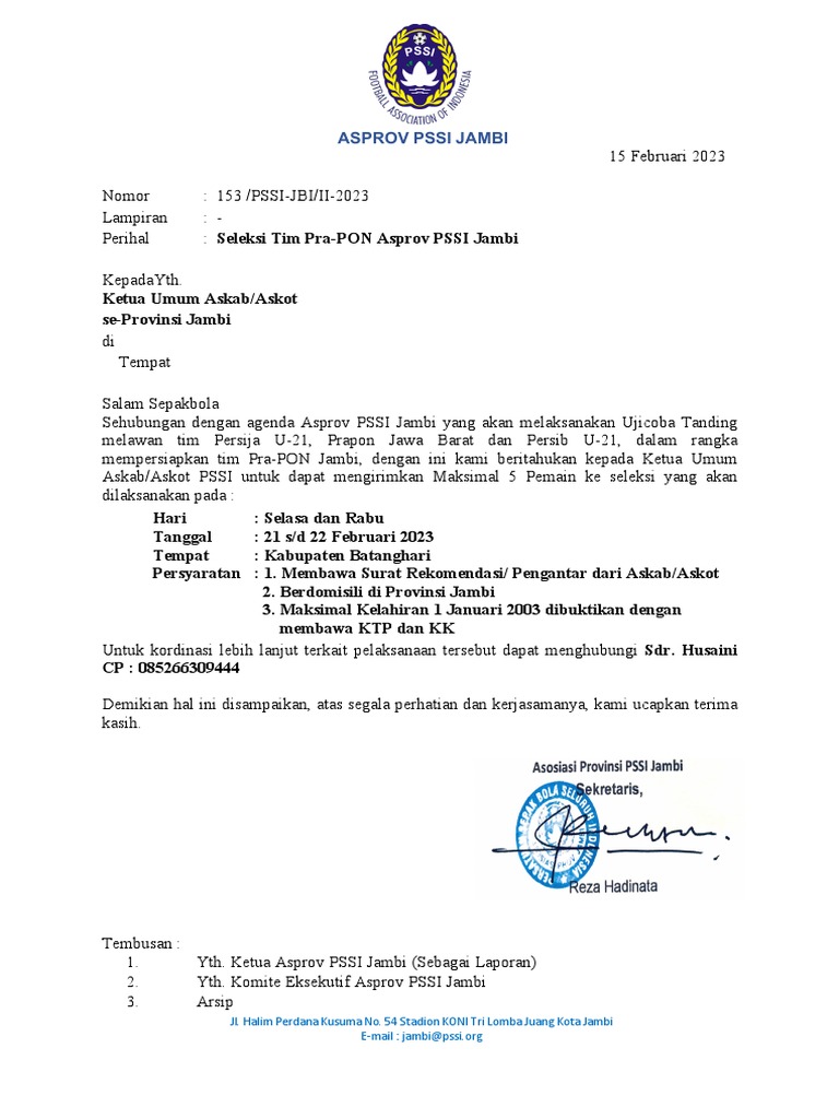 Seleksi Pemain Pra Pon Tahun 2023 | PDF