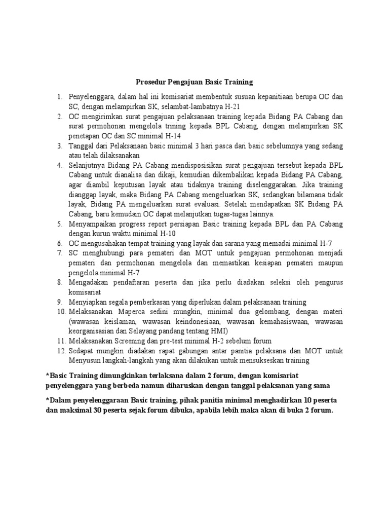 Prosedur Pengajuan Basic Training | PDF