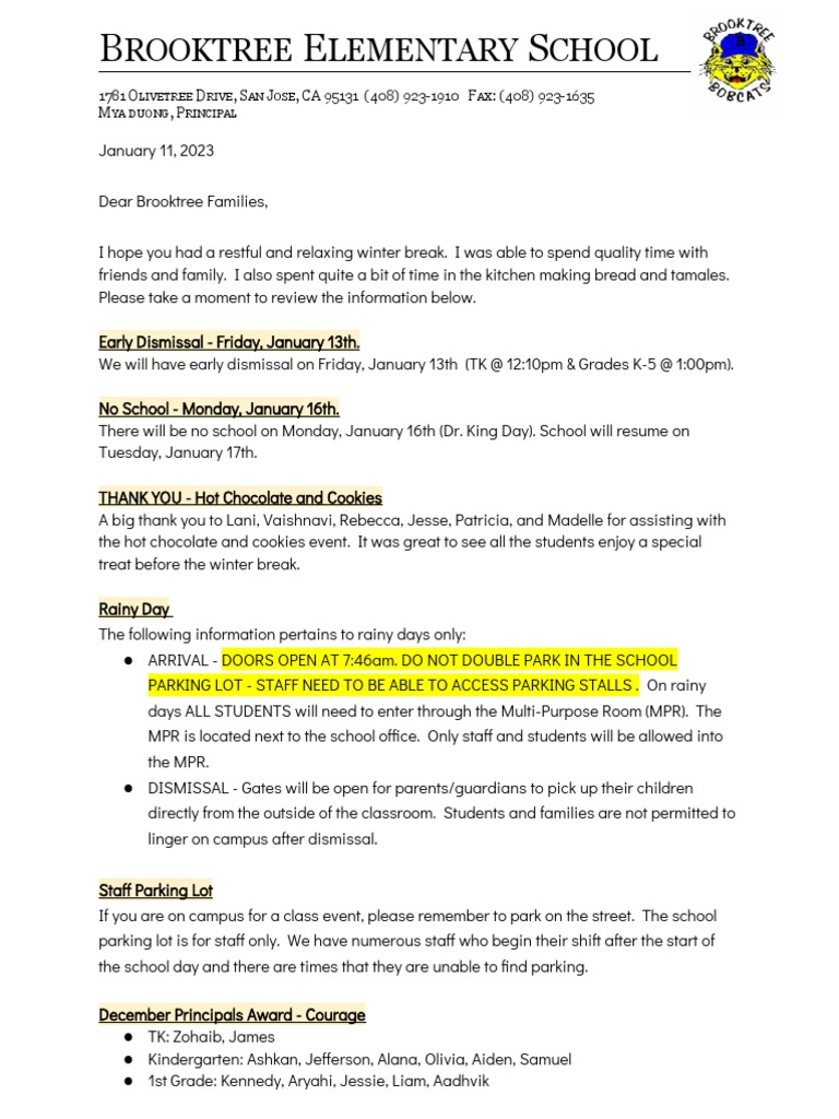 Brooktree Community Newsletter 01.11.2023 | PDF