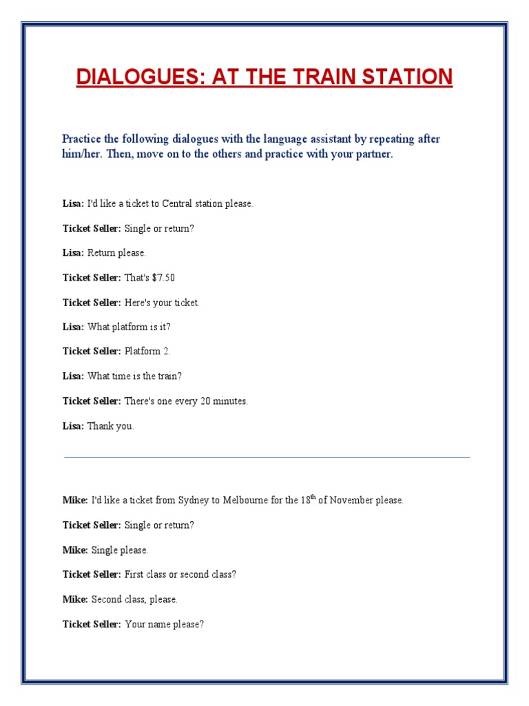 Train Station Ticket Dialogues | PDF