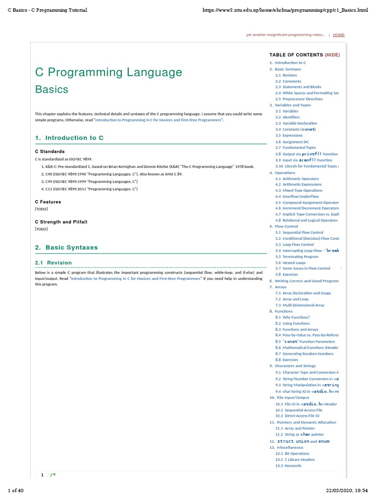 Basics Of C Pdf Data Type Integer Computer Science