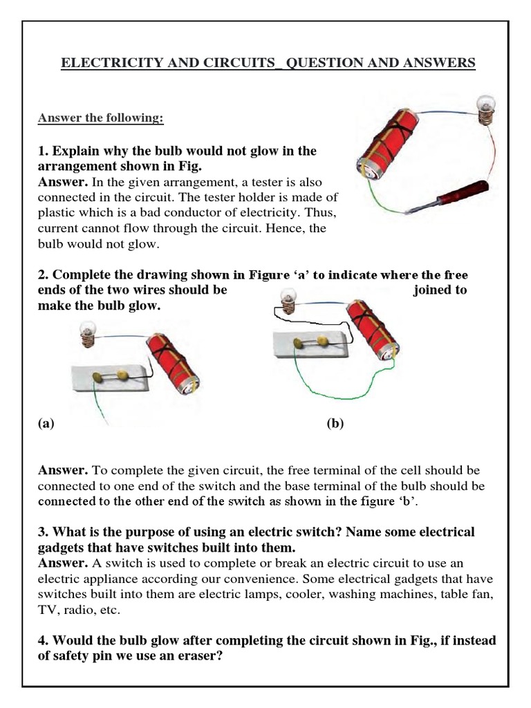 Electricity and Circuits - Question and Answers: Answer The Following ...