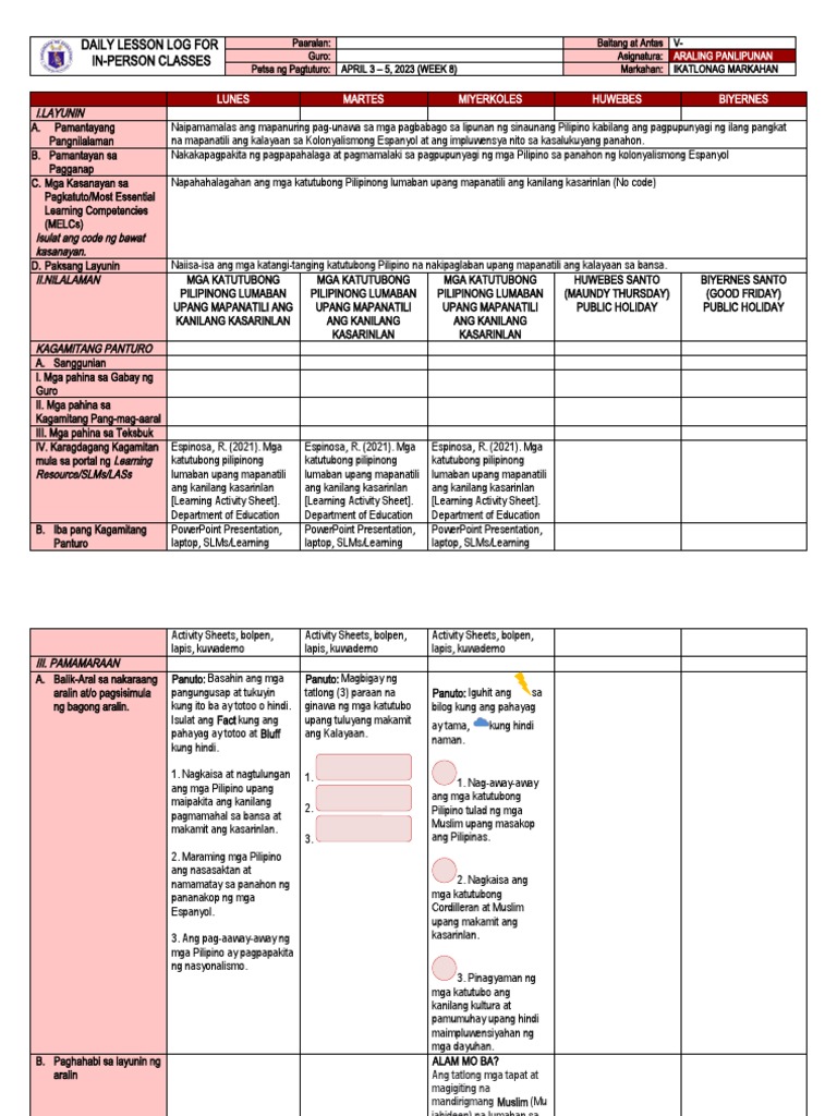 G5 Q3W8 DLL AP (MELCs) | PDF