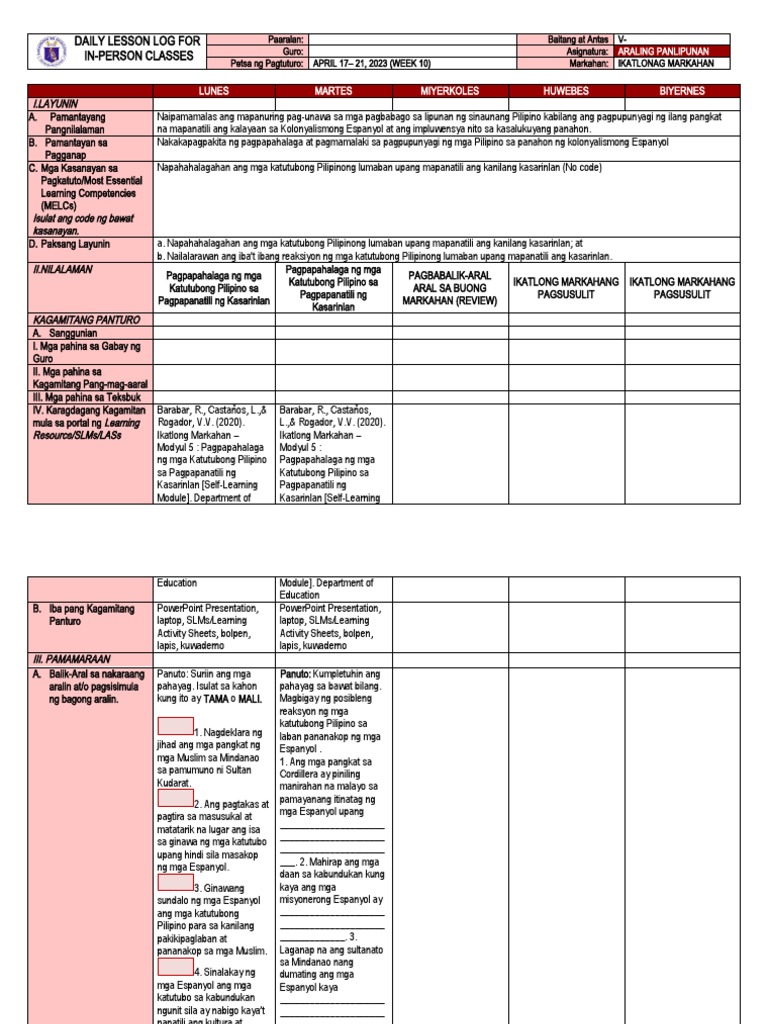 G5 Q3W10 DLL AP (MELCs) | PDF