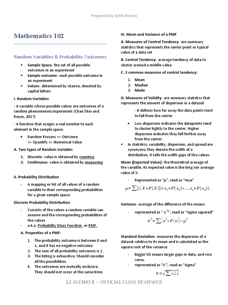 Random Variables & Probability Guide | PDF | Standard Deviation | Normal Distribution